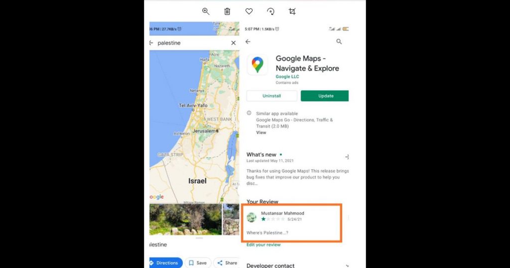 Social media user protests against Google Map for absence of Palestine