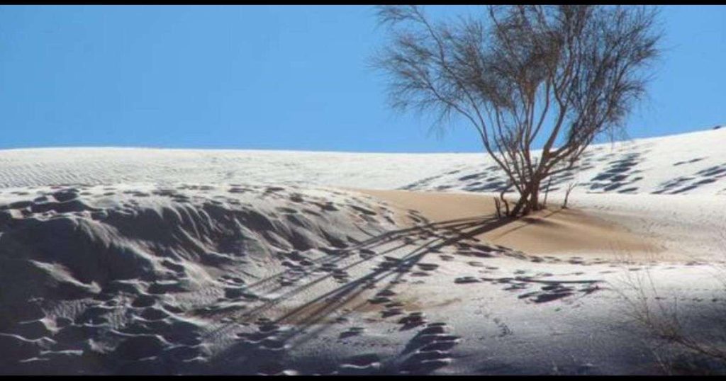 Sahara Desert in North Western Algeria receives a rare snowfall