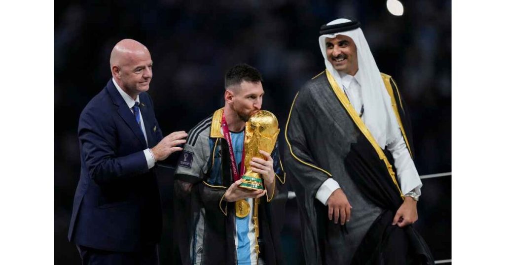 Messi lifting FIFA World Cup trophy in black robe garners criticism
